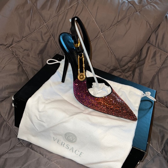 Versace | Shoes | Versace Sling Back Strass High Heels | Poshmark